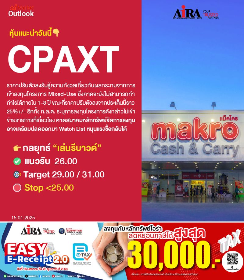 [AIRA SECURITIES] Market Outlook 🗓15.01.2025 #หุ้นแนะนำวันนี้ 👉 CPAXT กลยุทธ์ “เล่นรีบาวด์” 🎯 ...