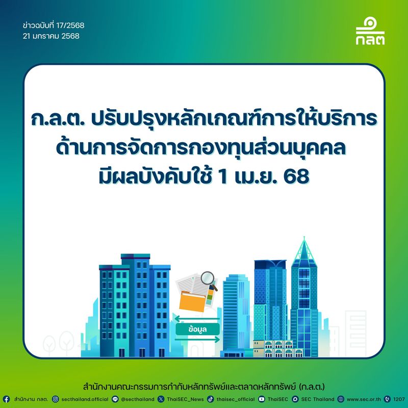[SEC Thailand] ก.ล.ต. ปรับปรุงหลักเกณฑ์การให้บริการด้านการจัดการกองทุน ...