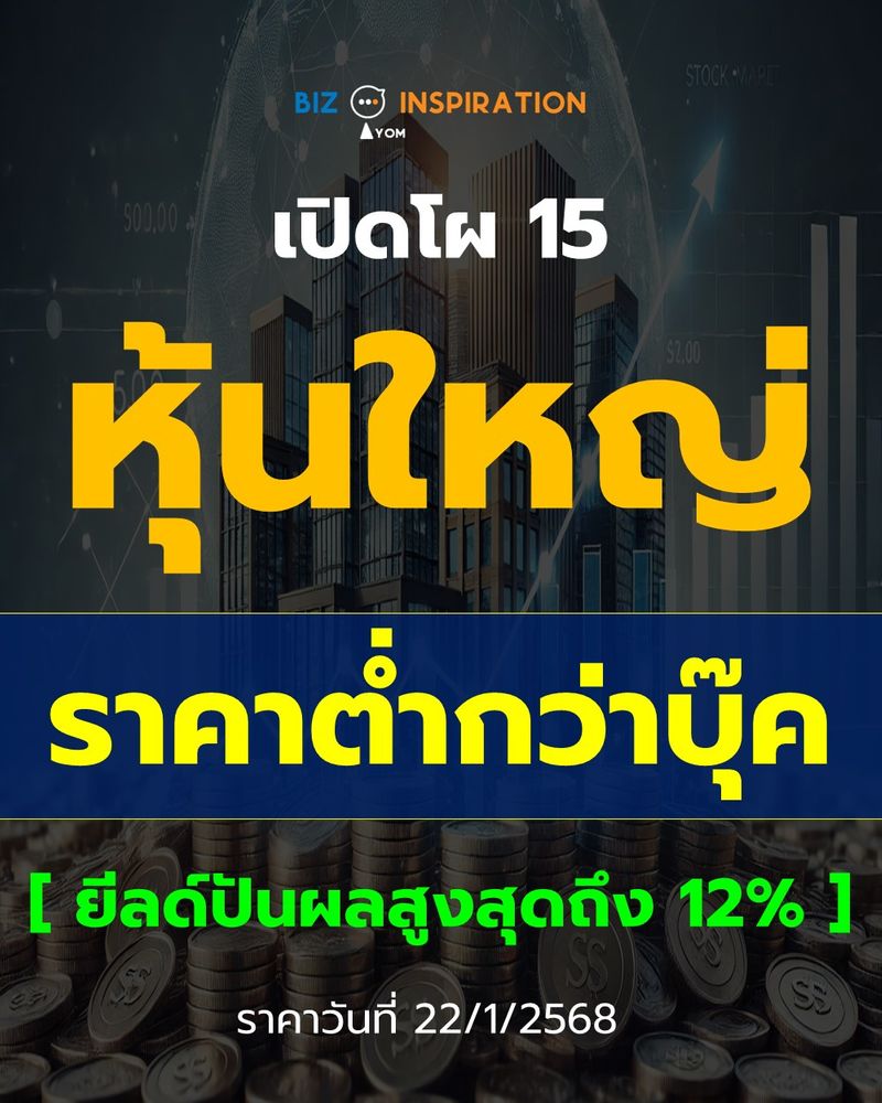 [iYom Biz + Inspiration] เปิดโผ 15 หุ้นใหญ๋ ราคาต่ำกว่าบุ๊ค [ ยีลด์ปันผลสูงสุดถึง 12% ] ตลาดหุ้น ...