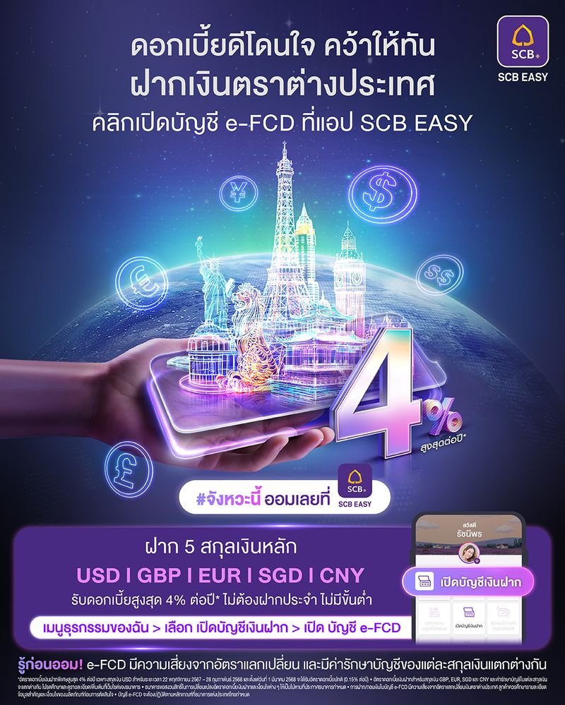 [SCB Thailand] รีบคว้าไว้ ดอกเบี้ยดีโดนใจ เรทดี! เปิดบัญชี e-FCD เงินฝากเงินตราต่างประเทศ ที่แอป ...