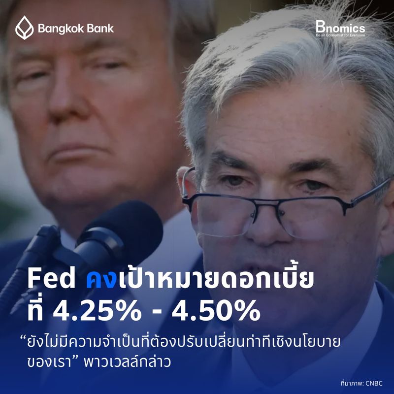 [Bnomics] Fed คงเป้าหมายดอกเบี้ยที่ 4.25% - 4.50% "...we do not need to be in a hurry to adjust ...