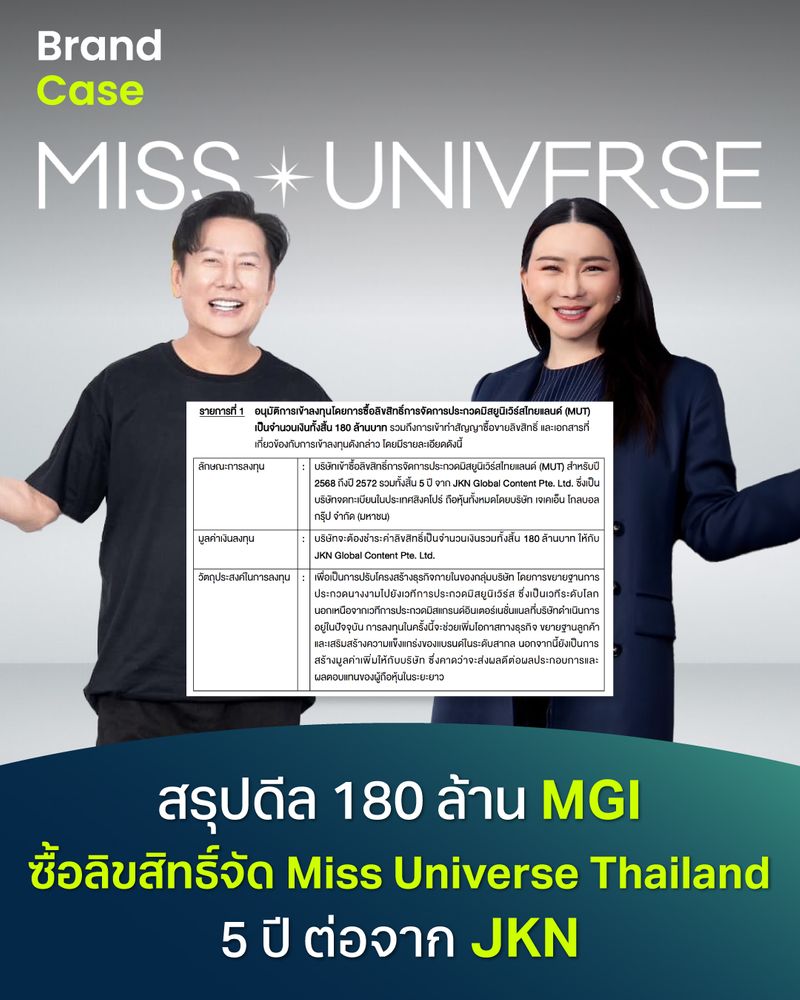 [BrandCase] สรุปดีล 180 ล้าน MGI ซื้อลิขสิทธิ์จัด Miss Universe Thailand 5 ปี ต่อจาก JKN MGI ...