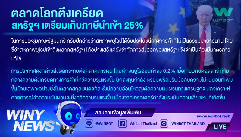 [WINBOT] 😱 ตลาดโลกตึงเครียด สหรัฐฯ เตรียมเก็บภาษีนำเข้า 25% 🔍ที่มา : https://cryptodnes.bg/en ...