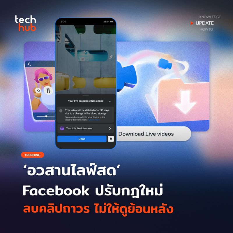 [Techhub] Facebook ตั้งกฏใหม่วิดีโอไลฟ์สดทั้งหมดจะถูกลบออกภายใน 30 วัน แนะให้ผู้ใช้ดาวน์โหลดเก็บ ...