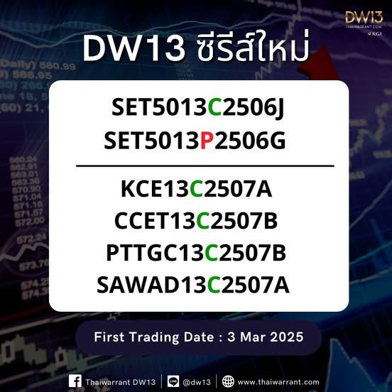[@Newss] 🆕DW13 ซีรีส์ใหม่ล่าสุด! 🟢SET5013C2506J 🔴SET5013P2506G 🟢KCE13C2507A 🟢CCET13C2507B 🟢 ...