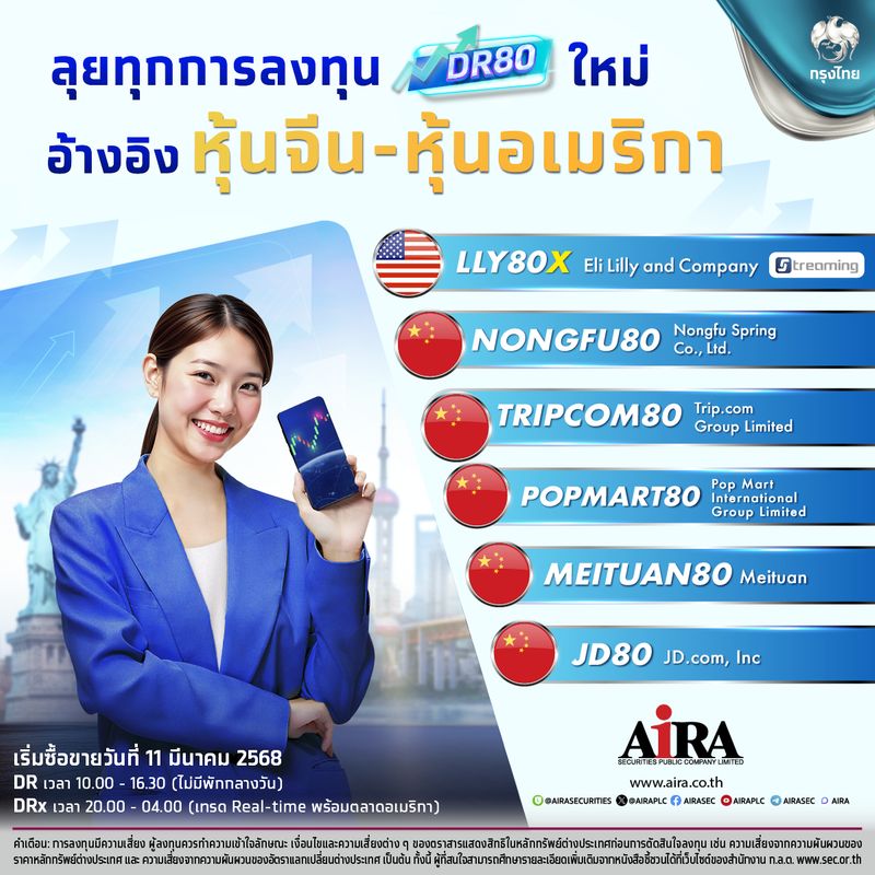 [AIRA SECURITIES] 🆕 DR/DRx เข้าใหม่ 6 หลักทรัพย์ อ้างอิงหุ้นชั้นนำจากจีน-หุ้นอเมริกา 🔥 นำโดย POP ...