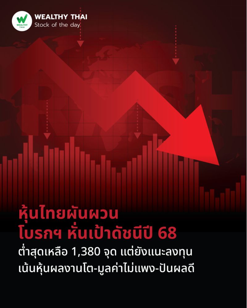 [Wealthy Thai] หุ้นไทยผันผวน โบรกฯ หั่นเป้าดัชนีปี 68 ต่ำสุดเหลือ 1,380 จุด แต่ยังแนะลงทุน เน้น ...
