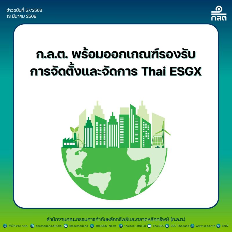 [SEC Thailand] ก.ล.ต. พร้อมออกเกณฑ์รองรับการจัดตั้งและจัดการ Thai ESGX ...