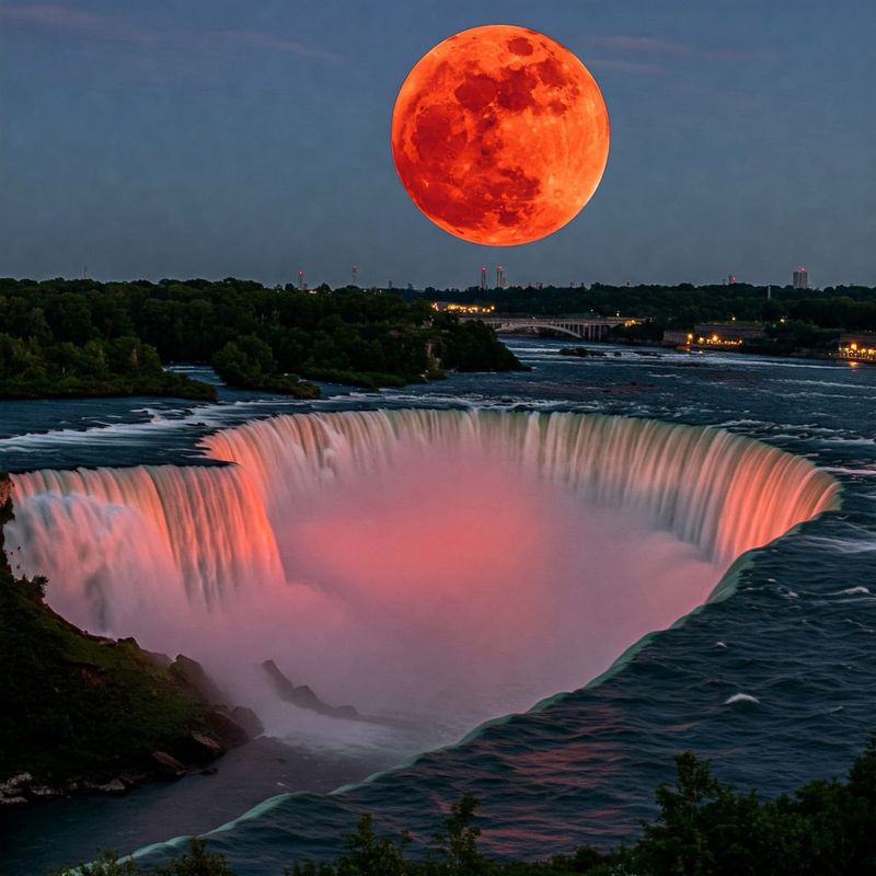 [Manacbs] @topfans Reflection of the Blood Moon on Niagara Falls ...