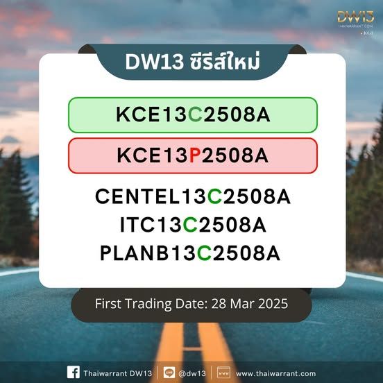 [@Newss] 🆕DW13 ซีรีส์ใหม่ล่าสุด! 🟢KCE13C2508A 🔴KCE13P2508A CENTEL13C2508A ITC13C2508A PLANB13C2508A