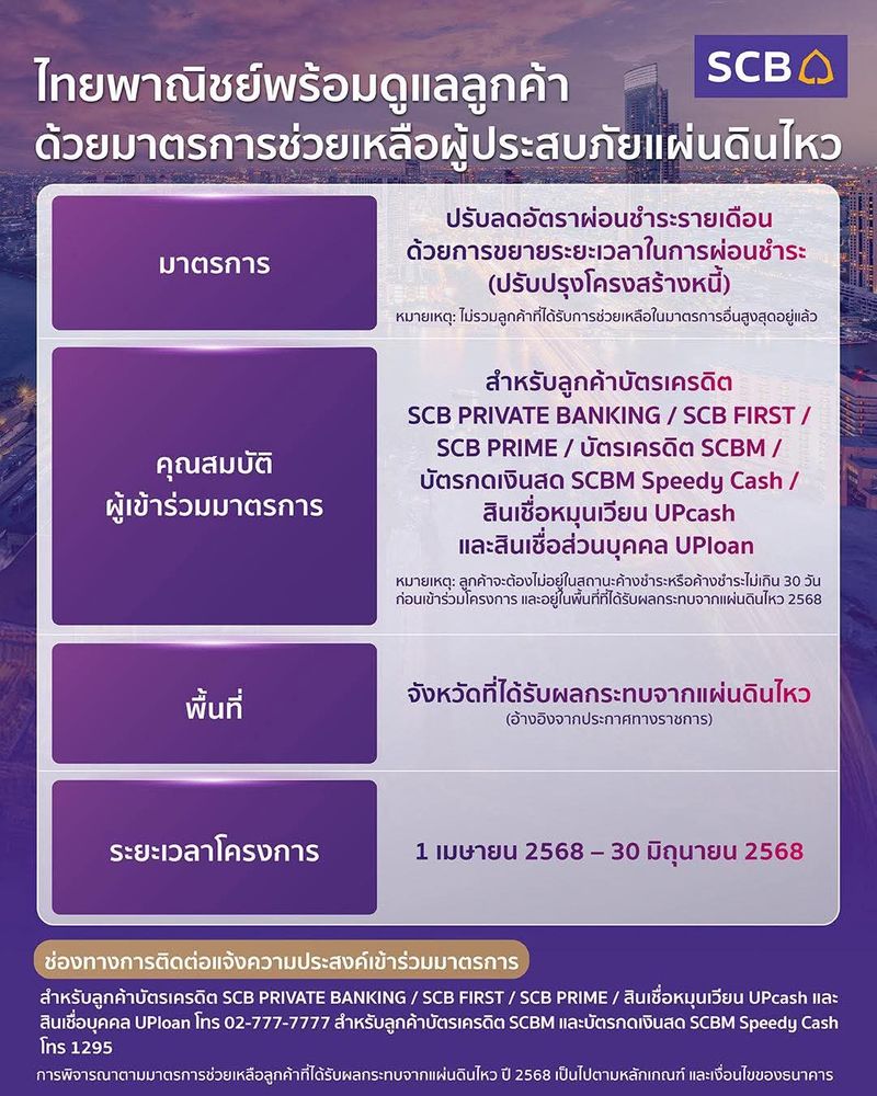 [SCB Thailand] ไทยพาณิชย์ออกมาตรการเร่งด่วนดูแลลูกค้าผู้ประสบภัยแผ่นดินไหว ธนาคารไทยพาณิชย์ออก ...