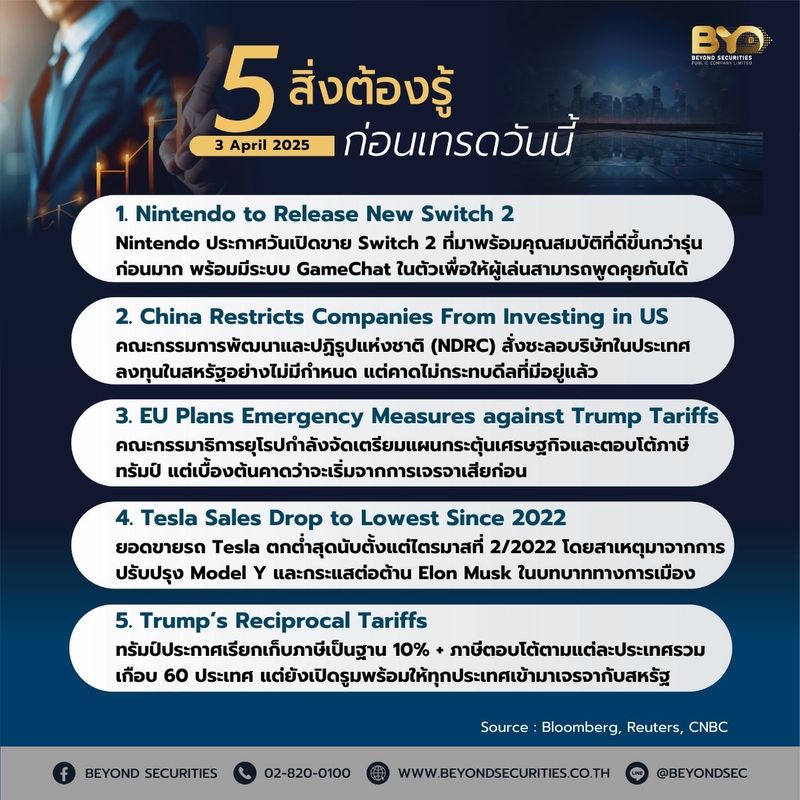 [Beyond Securities] 5 สิ่งต้องรู้ก่อนเทรดวันนี้ 3 Apr 2025 1. *Nintendo ...