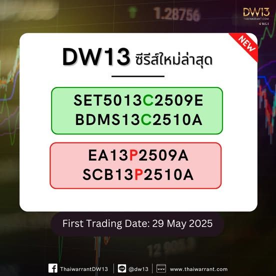 [@Newss] 🆕DW13 ซีรีส์ใหม่ล่าสุด! 🟢Call: SET5013C2509E BDMS13C2510A 🔴Put: EA13P2509A SCB13P2510A