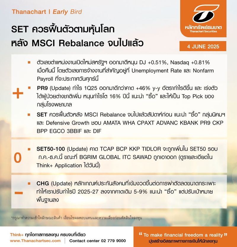 [Thanachart Securities ] Thanachart Early Bird: 4 Jun 2025 สรุปภาพตลาดเมื่อวันก่อน และกลยุทธ์การ ...