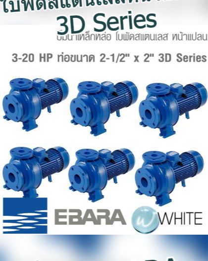 [WhiteMKT Co., Ltd.] ปั๊มน้ำเหล็กหล่อ ใบพัดสแตนเลส ชนิดหน้าแปลน 3 - 20 HP 3D Series ยี่ห้อ EBARA ...