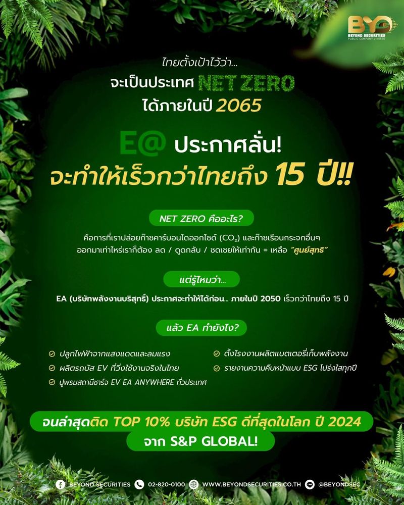 [Beyond Securities] 📣 ขณะที่ไทยตั้งเป้าเป็นประเทศ Net Zero ภายในปี 2065 EA (บริษัทพลังงาน ...
