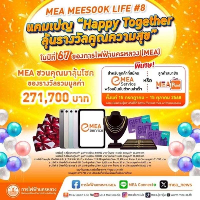 [Sutthikhun Kongthong] MEA MEESOOK LIFE #8 แคมเปญ “Happy Together ลุ้นรางวัลคูณความสุข” ในปีที่ ...