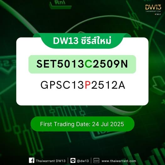 [@Newss] พบกับ SET50 Call DW ตัวใหม่จาก DW13 SET5013C2509N มาพร้อมกับ GPSC Put