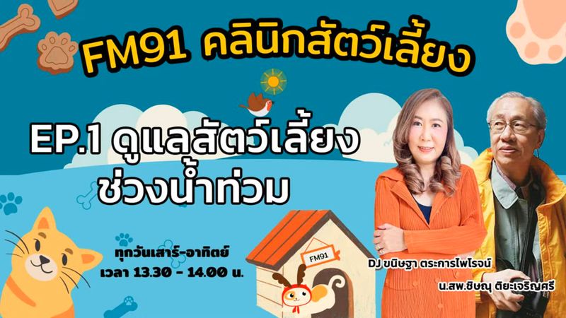 [FM91 Trafficpro] ดูแลสัตว์เลี้ยงช่วงน้ำท่วม EP.1 : FM91 คลินิกสัตว์เลี้ยง สัมภาษณ์ นายสัตวแพทย์ ...