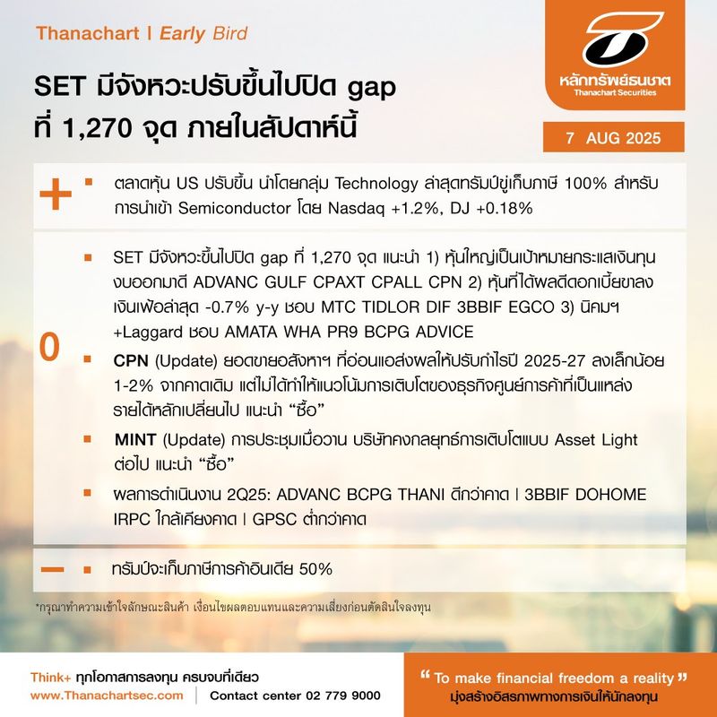 [Thanachart Securities ] Thanachart Early Bird: 7 Aug 2025 สรุปภาพตลาด ...