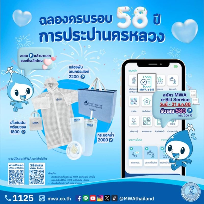 [Sutthikhun Kongthong] กปน. ชวนสะสมคะแนน MWA Point เพื่อฉลองครบรอบ 58 ปี https://changeintomag ...