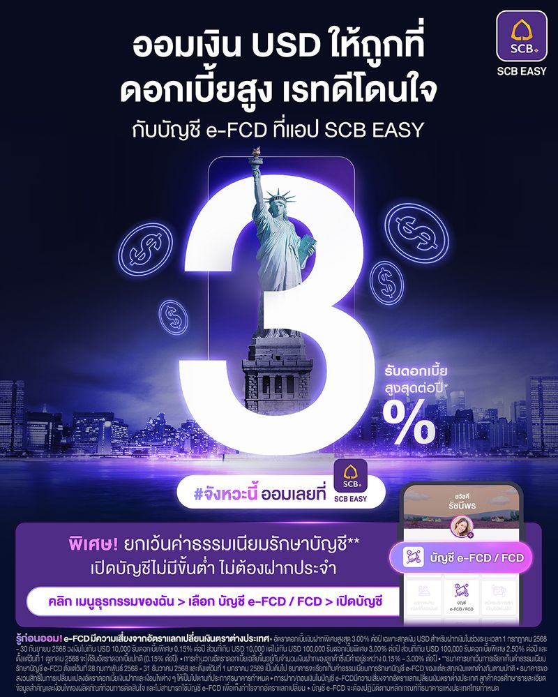 [SCB Thailand] ออมเงิน USD ให้ถูกที่ รับดอกเบี้ยสูงสุด 3% ต่อปี* เริ่ม ...