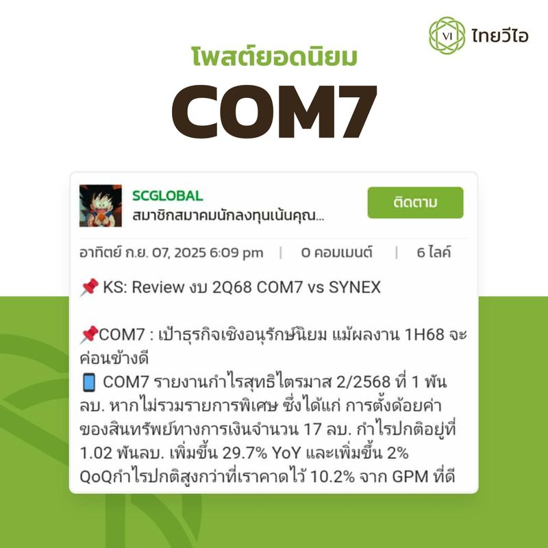 [Thai VI] #ร้อยคนร้อยหุ้น หุ้น COM7: สมาคมนักลงทุนเน้นคุณค่า (ประเทศไทย) "KS: Review งบ 2Q68 ...