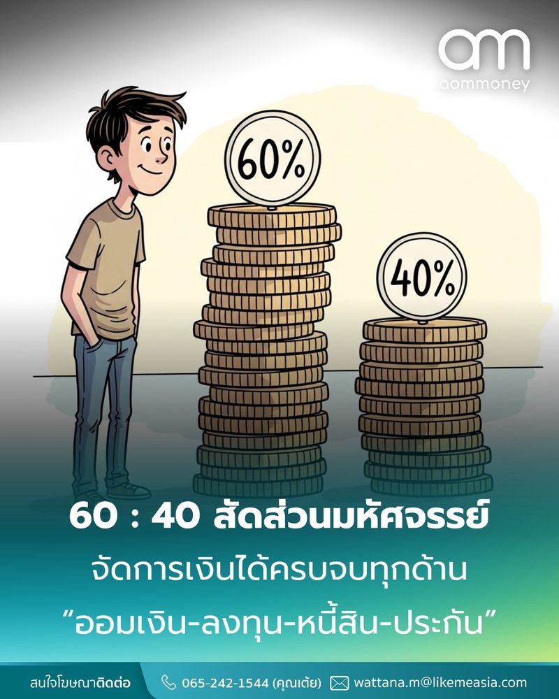 [aomMONEY] 60 : 40 สัดส่วนมหัศจรรย์ จัดการเงินได้ครบจบทุกด้าน “ออมเงิน-ลงทุน-หนี้สิน-ประกัน ...