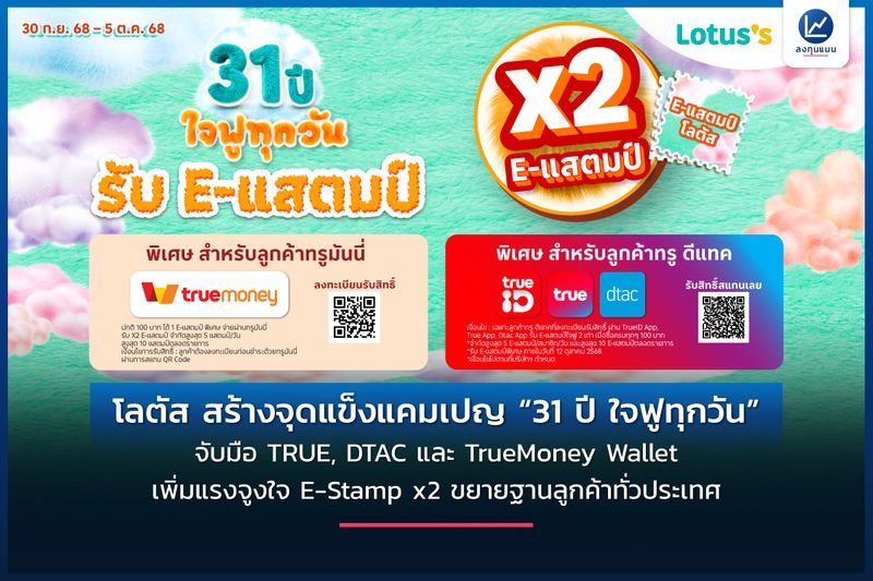 [ลงทุนแมน] โลตัส สร้างจุดแข็งแคมเปญ “31 ปี ใจฟูทุกวัน” จับมือ TRUE, DTAC และ TrueMoney Wallet ...