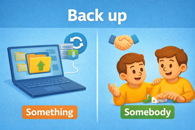 [English Notes] 🔙 Back up: สำรองข้อมูล หรือยืนข้างใครสักคน คำว่า back ...